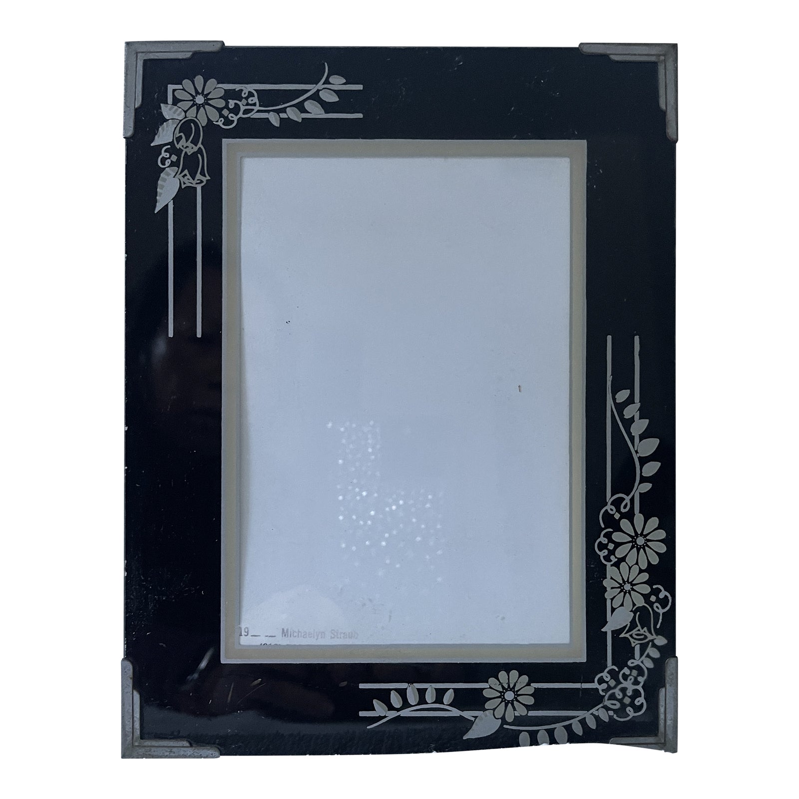 Vintage Art Deco Glass Frame With Metal Corners | Chairish