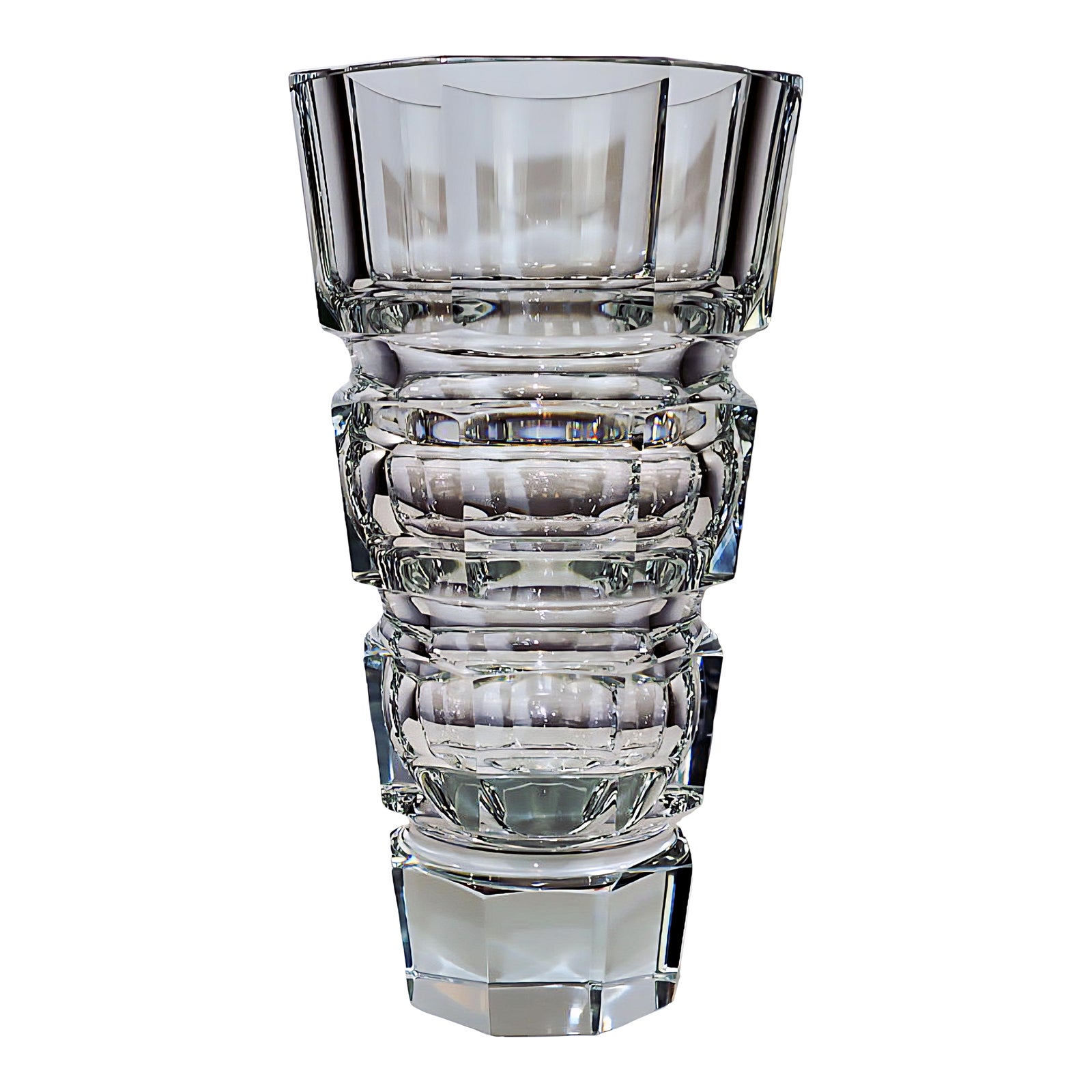 1930s Large Clear Cut Crystal Art Deco Vase in the Style of Josef ...