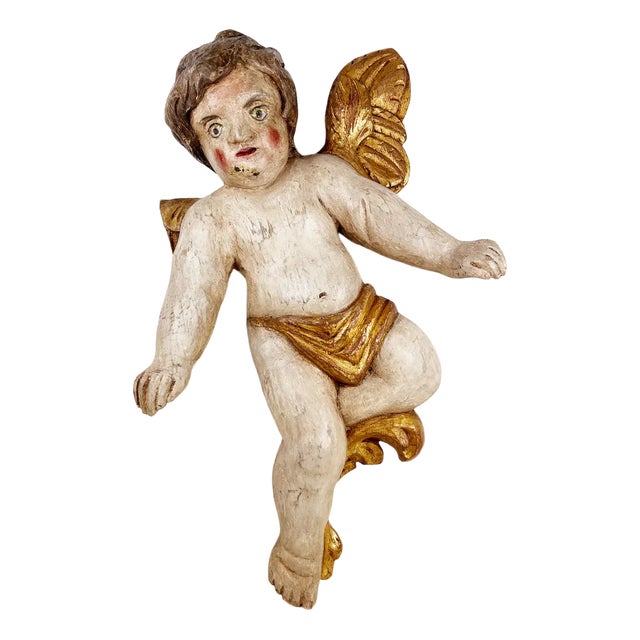 Large Antique Italian Baroque Carved Wood Angel | Chairish