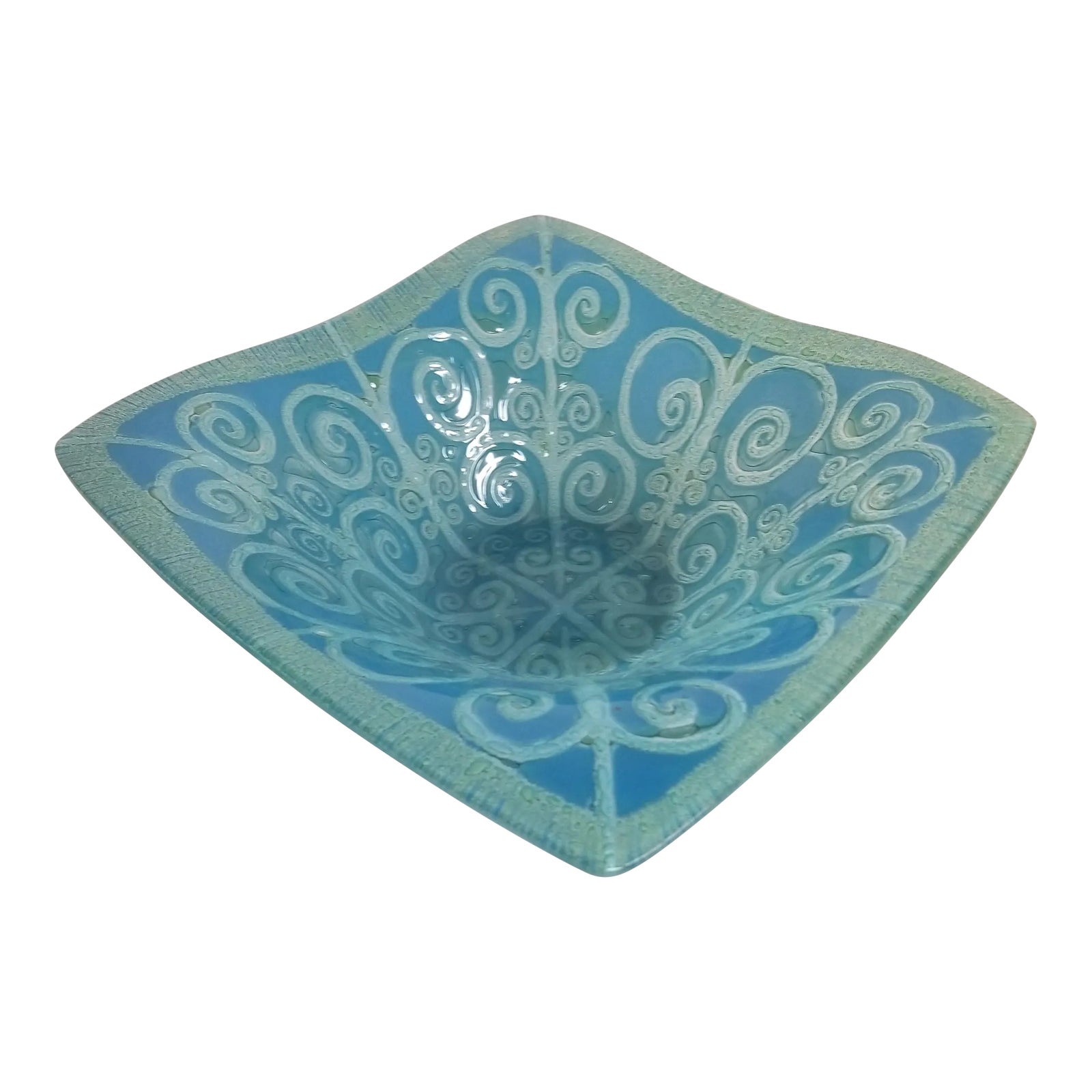 Higgins Glass Bowl in Aqua, Signed in Gold | Chairish