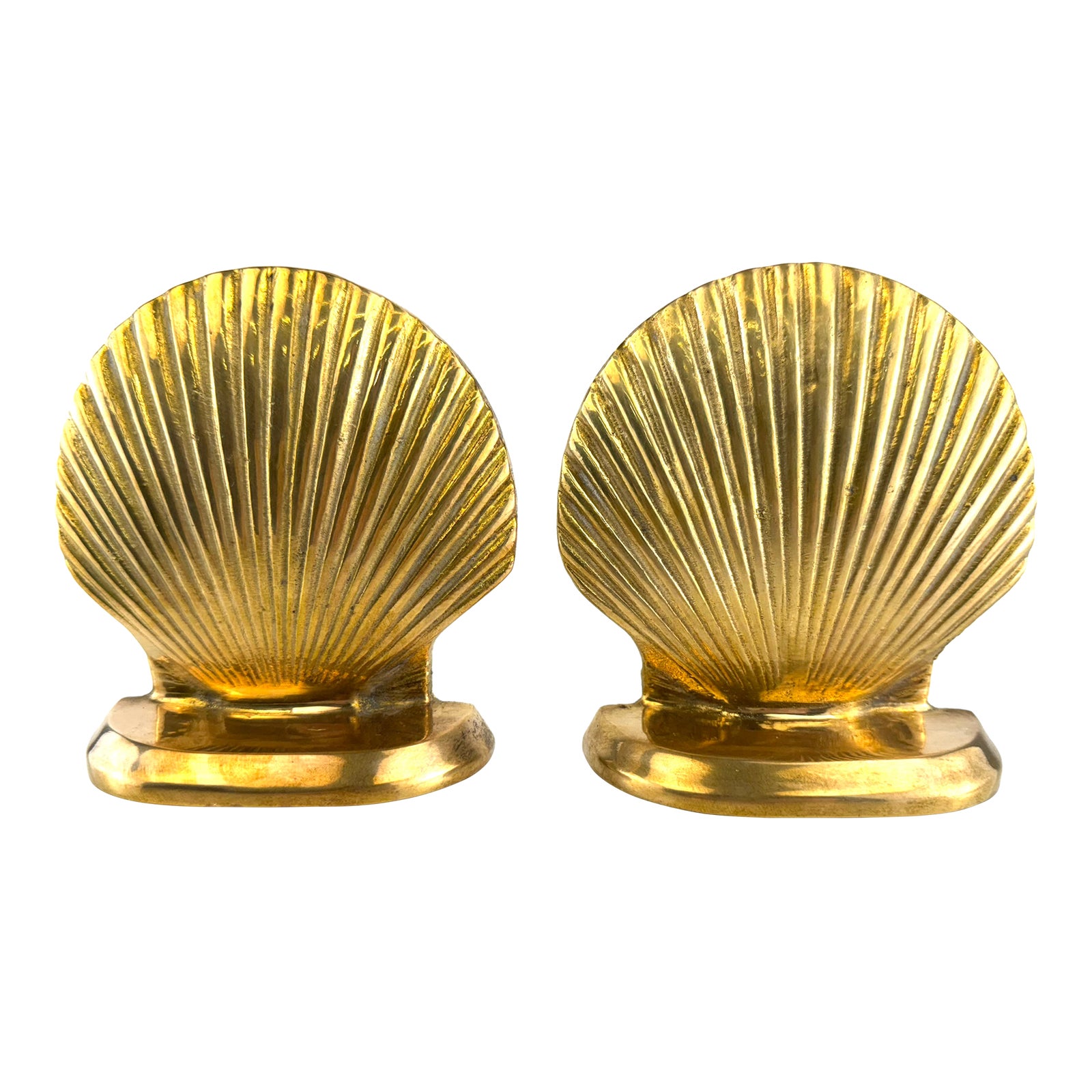 Mid-Century Solid Brass Seashell Bookends- Set of 2 | Chairish