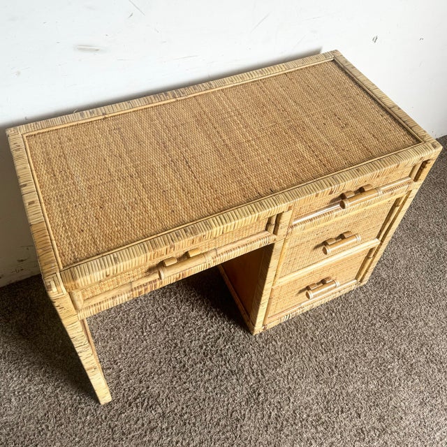 Boho Chic Wicker Wicker Writing Desk | Chairish