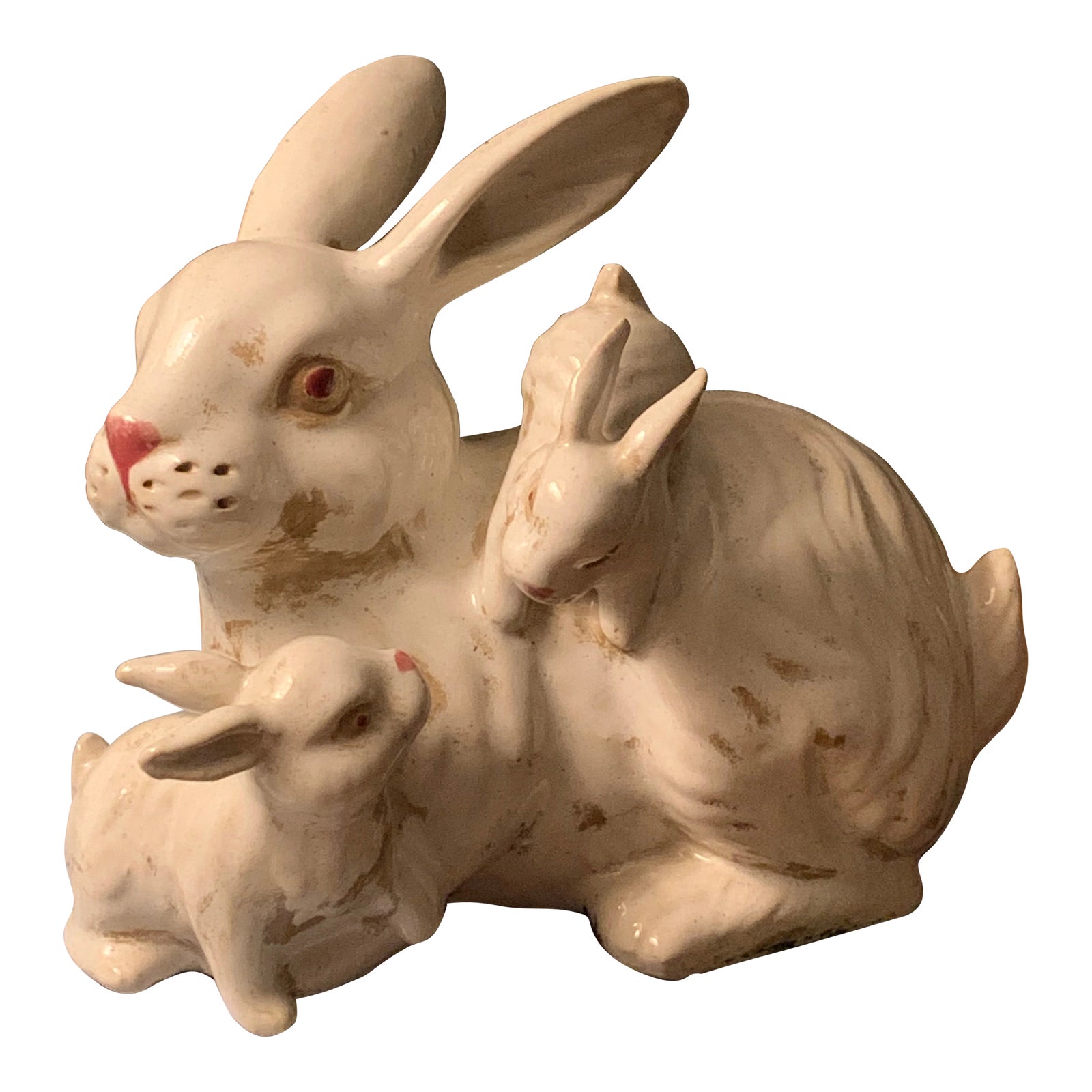 Vintage French Ceramic Rabbits Figurine | Chairish