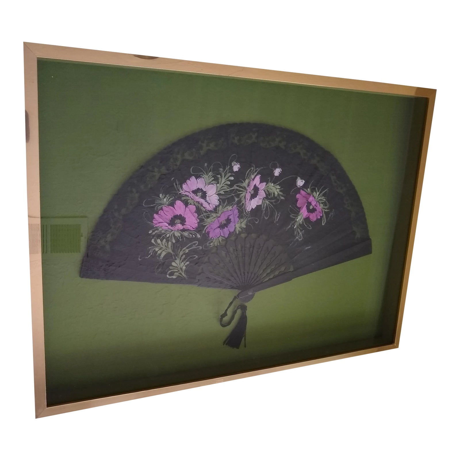 Vintage Metal Framed Italian Silk Hand Fan | Chairish