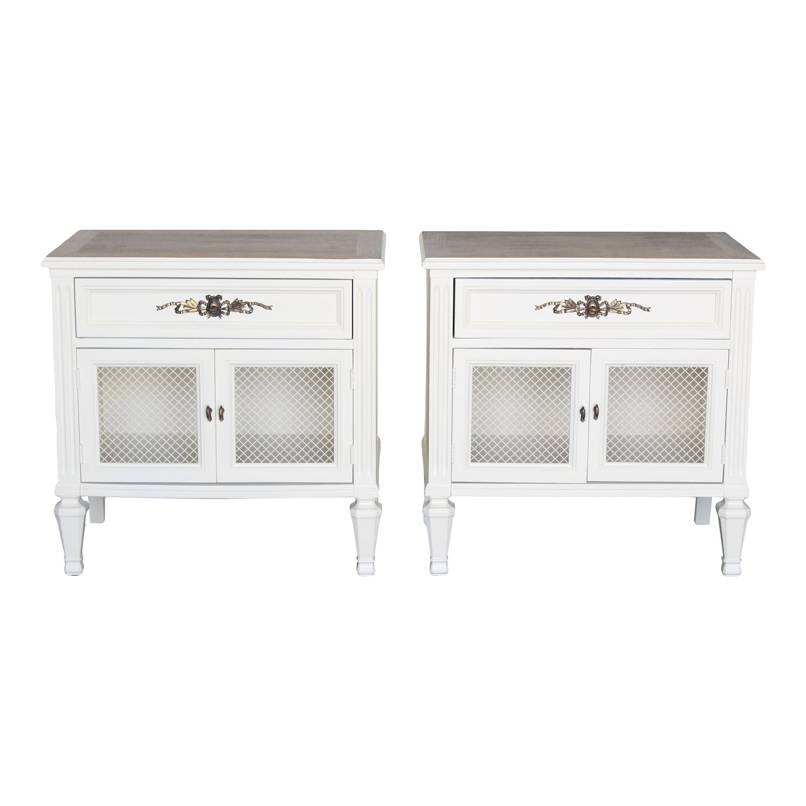 Late 20th Century Pair of Cream Mid Century Cream Nightstand With ...