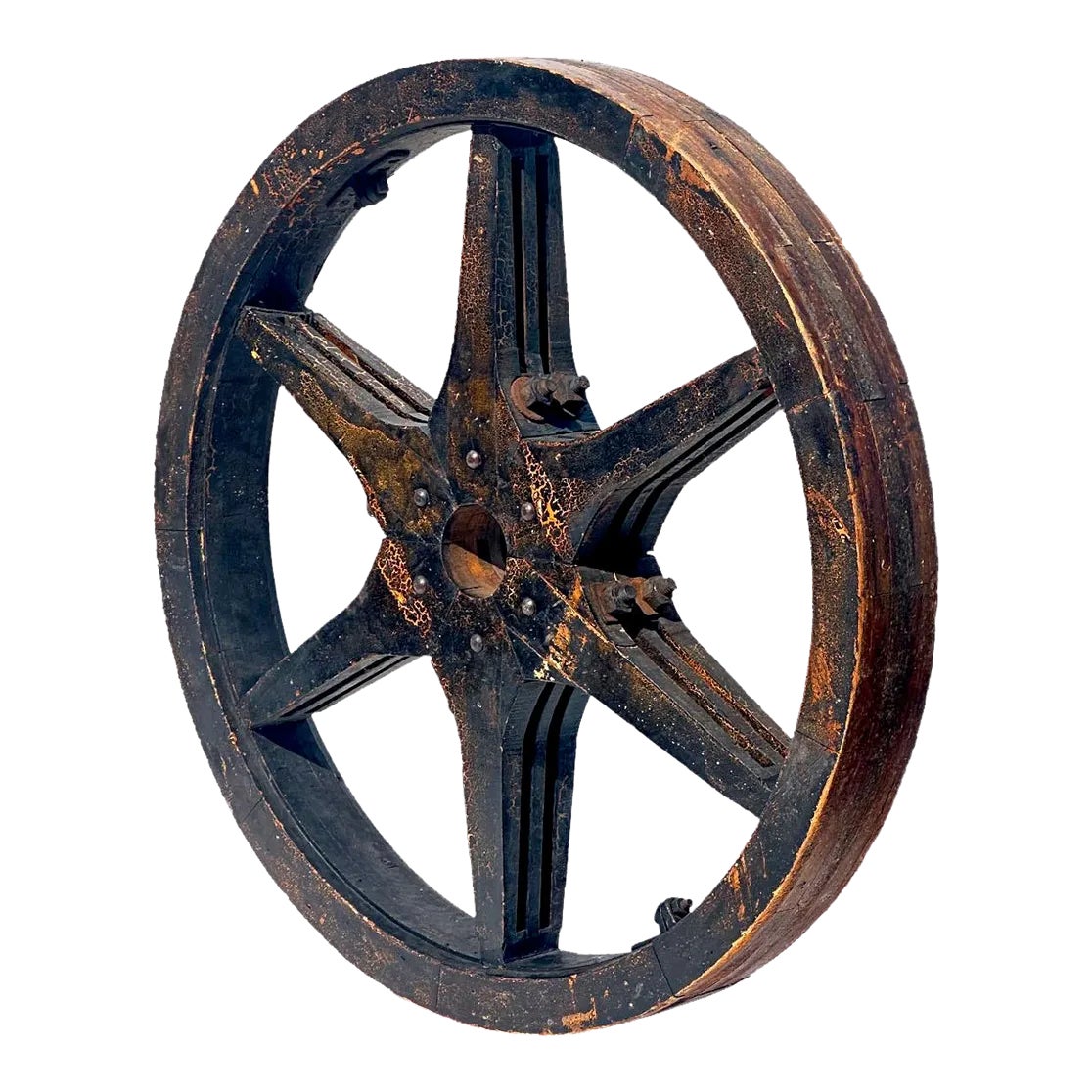 Late 19th Century Antique Industrial Age Wood Fan Belt Flywheel | Chairish