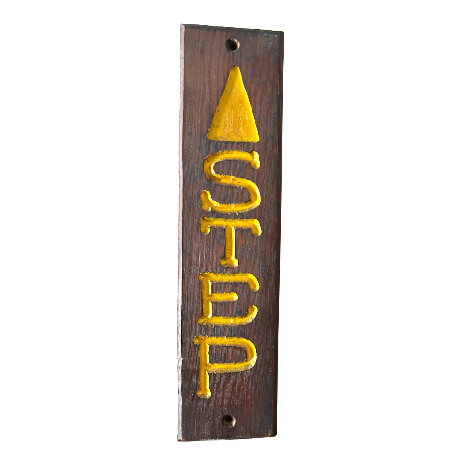 1980s Hand-Carved Wooden “Step” Sign — Yellow Relief Lettering With ...
