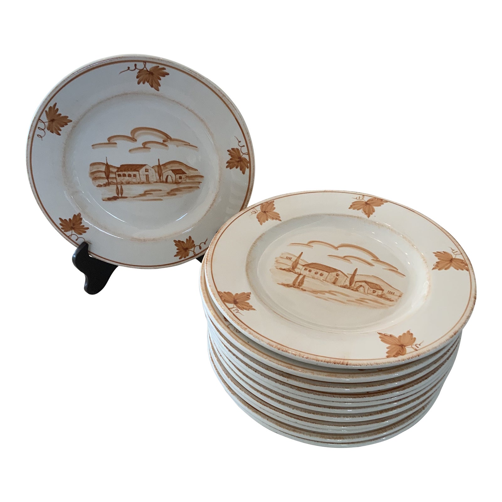 Vietri Bramasole Cream and Burnt Orange Dinner Plates, Made in Italy ...