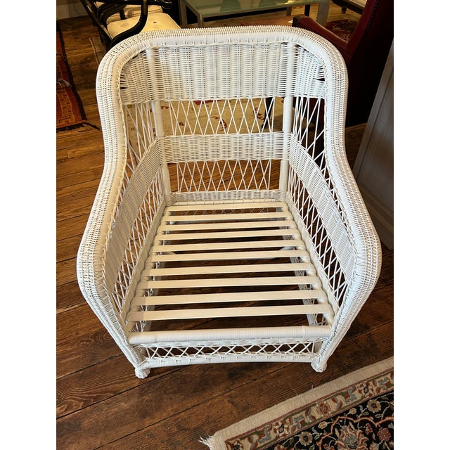 White Wicker Club Chair With Custom Upholstered Cushions | Chairish
