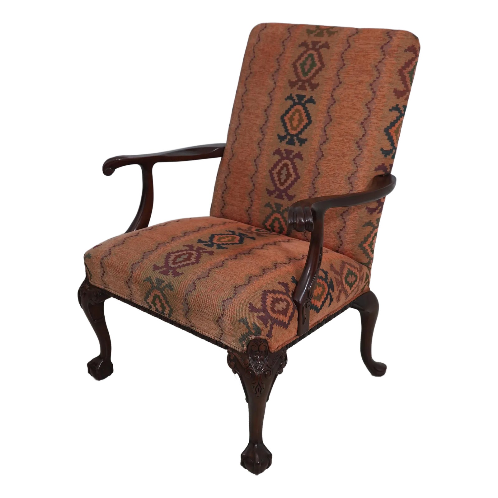 Southwood Carved Mahogany Chippendale Style Library Chair | Chairish