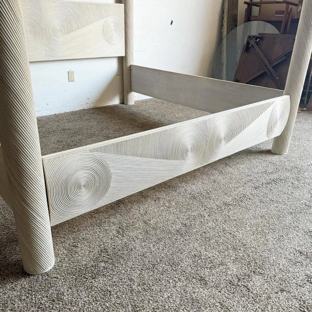 Boho Chic Swirl Pencil Reed King Size Canopy Bed Frame | Chairish