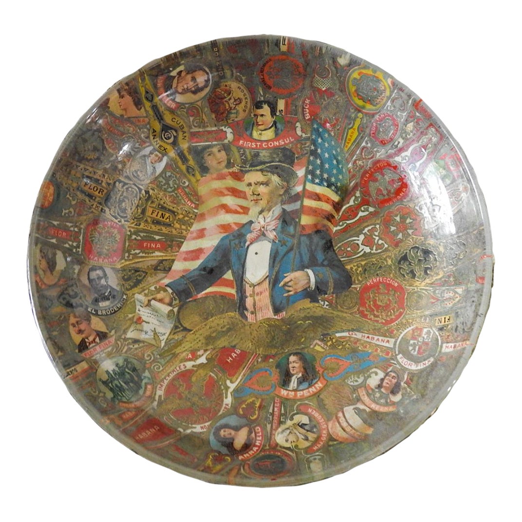 Antique Cigar Label Decoupage Bowl Uncle Sam Patriotic | Chairish