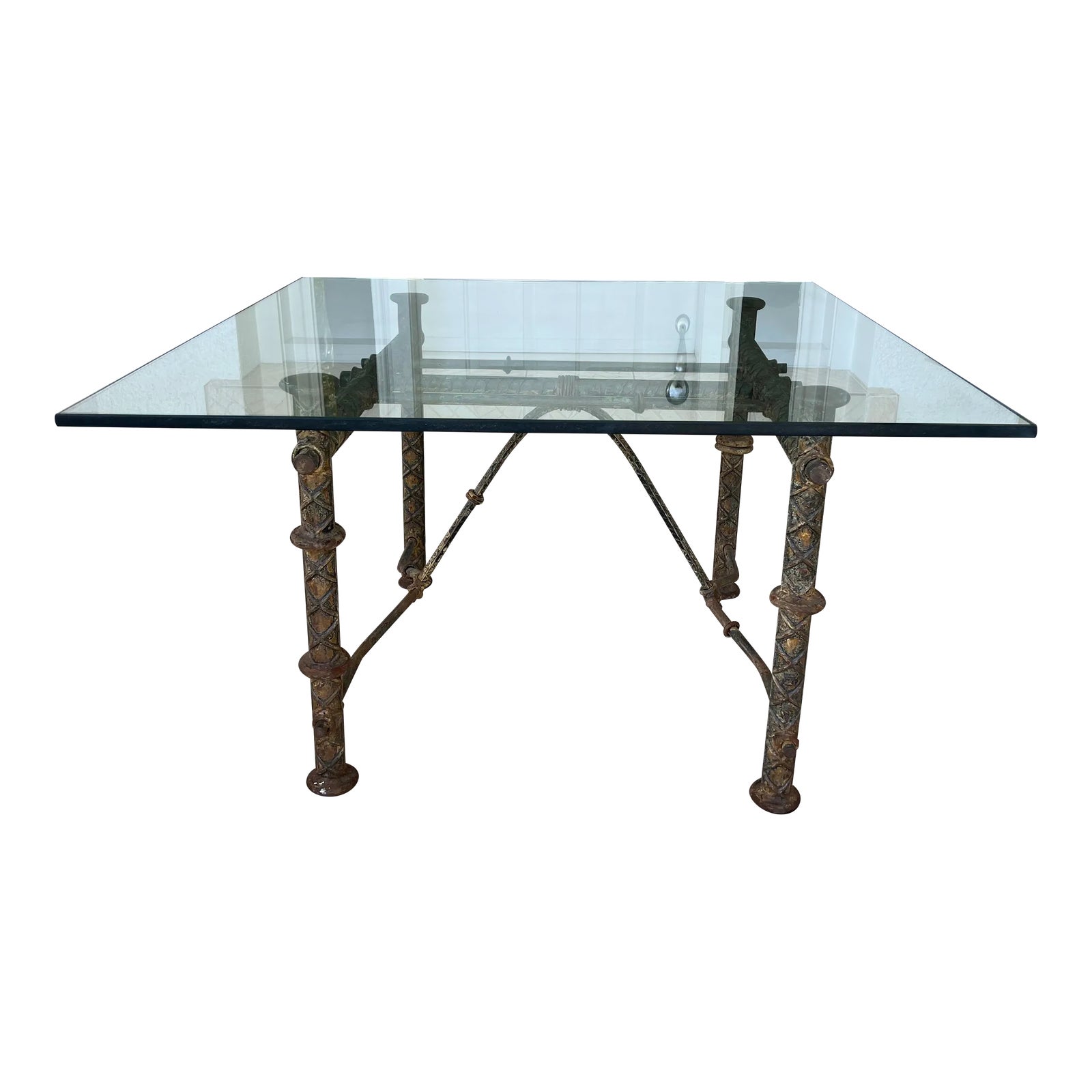 Ilana Goor Style Brutalist Iron Coffee Table W Glass Top Chairish
