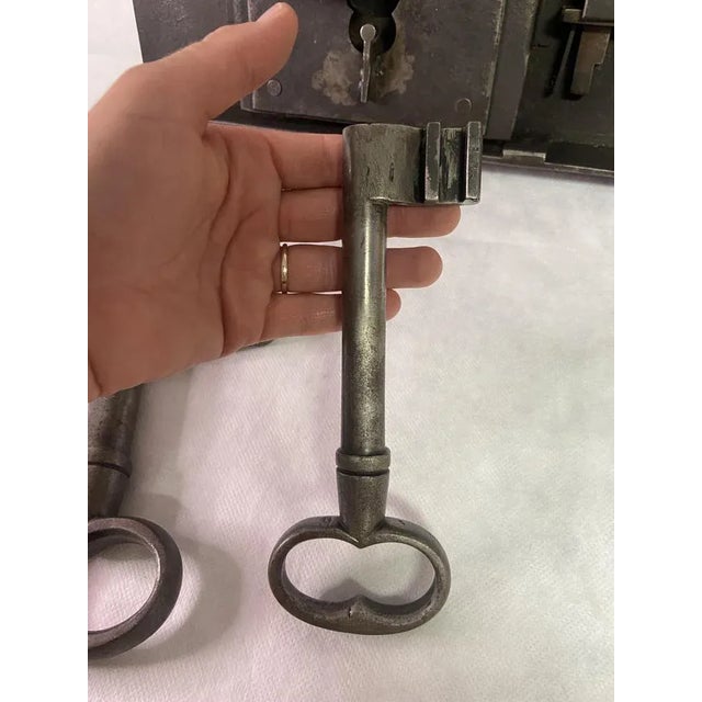 19th Century Bank Lock with Double Cast Iron key | Chairish