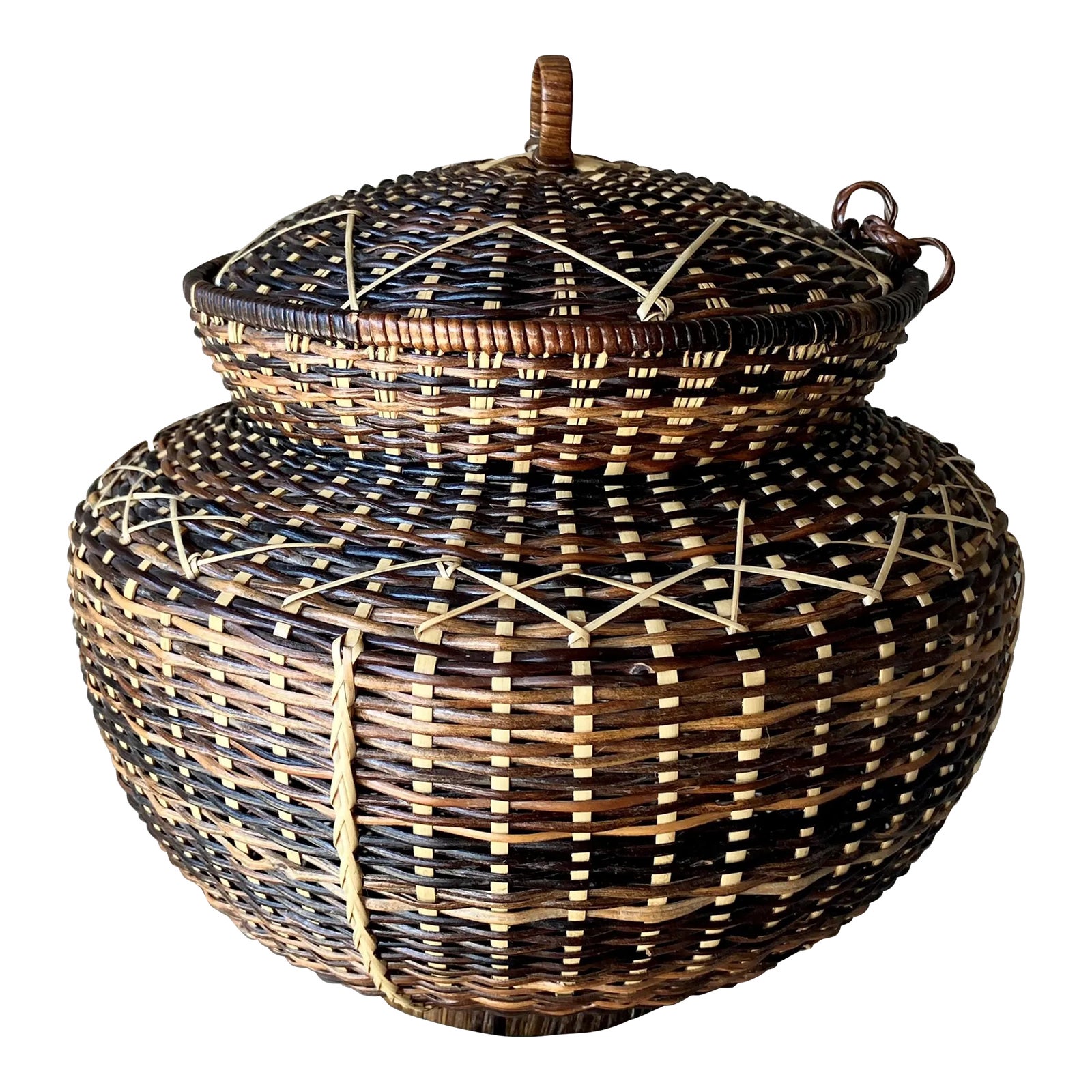 Circa 1970-1985 Rattan & Nito Vine Circular Pedestal Lidded Urn Basket ...