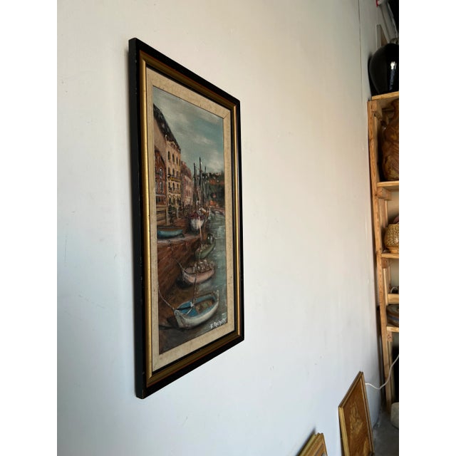 70's F. Rochelle Italian Village Corridor Harbor With Docked Boats ...