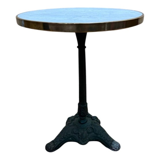 Round Bistro Side Table in Cast Iron and Marble | Chairish