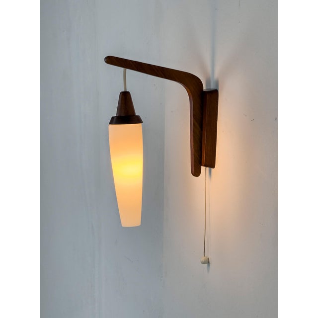 Wall Light in Teak and Opaline Glass, 1960s | Chairish