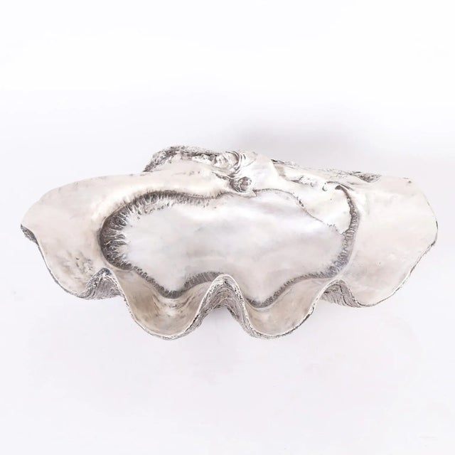 Silver Plate Life Size Giant Clam Shell Sculpture | Chairish