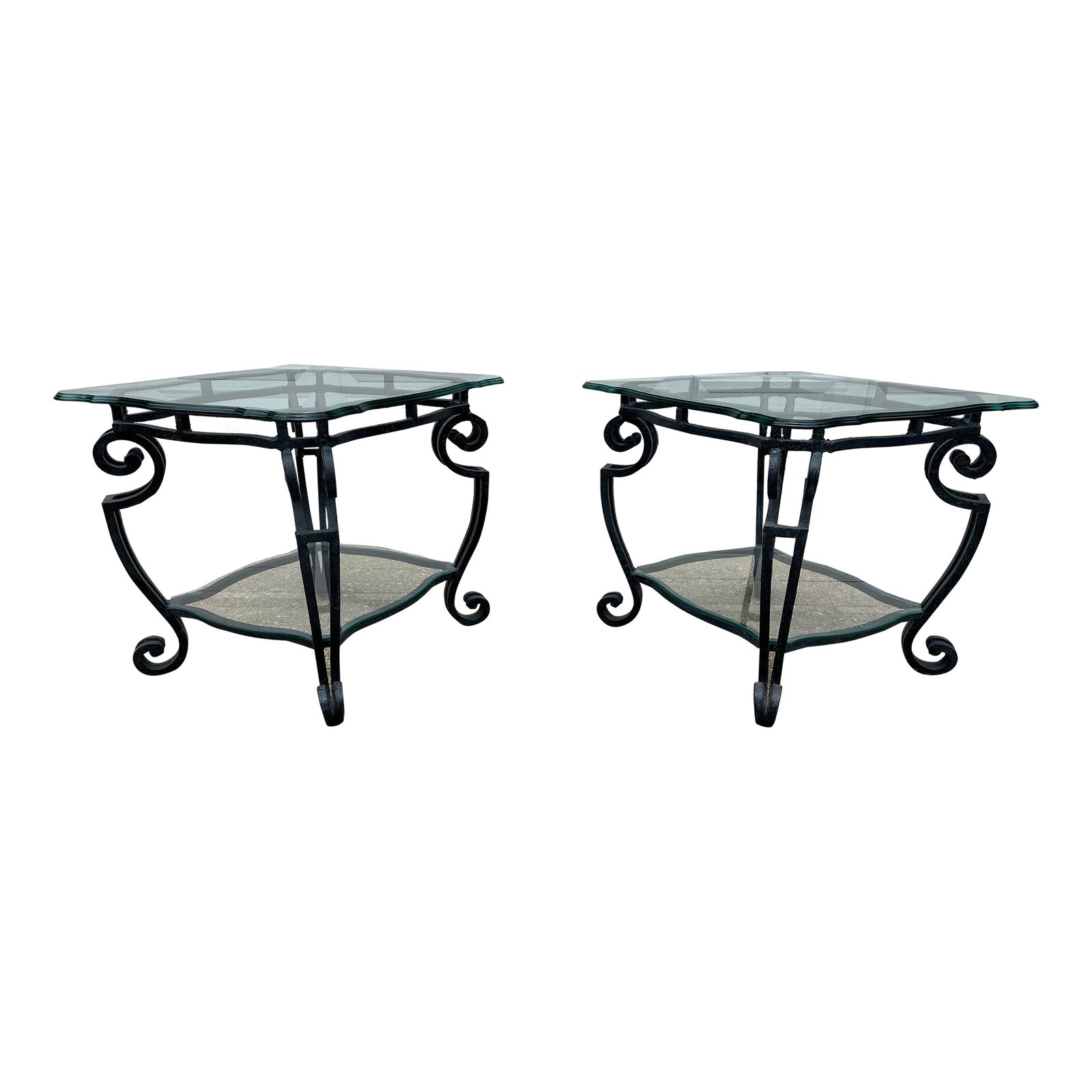 Contemporary Scalloped Glass and Wrought Iron Side Tables- a Pair ...