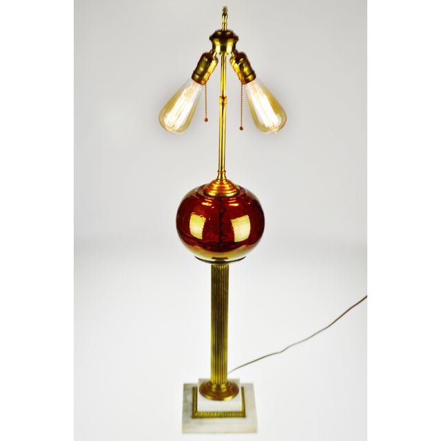 Vintage Dual Socket Iridescent Ruby Red Glass Globe Table Lamp | Chairish