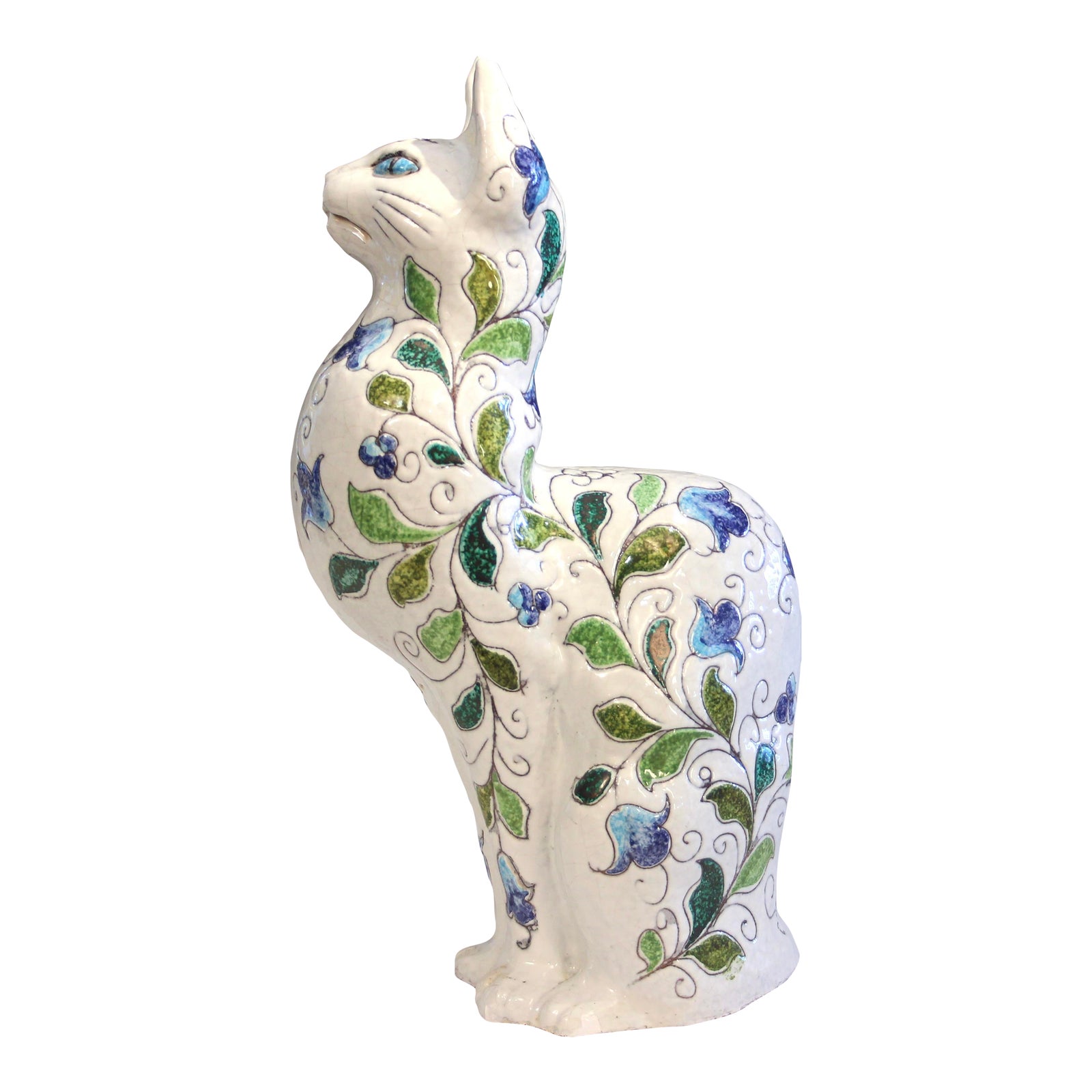 1960s Large Italian Pottery Raymor Cat Pugi Animal Figurine | Chairish