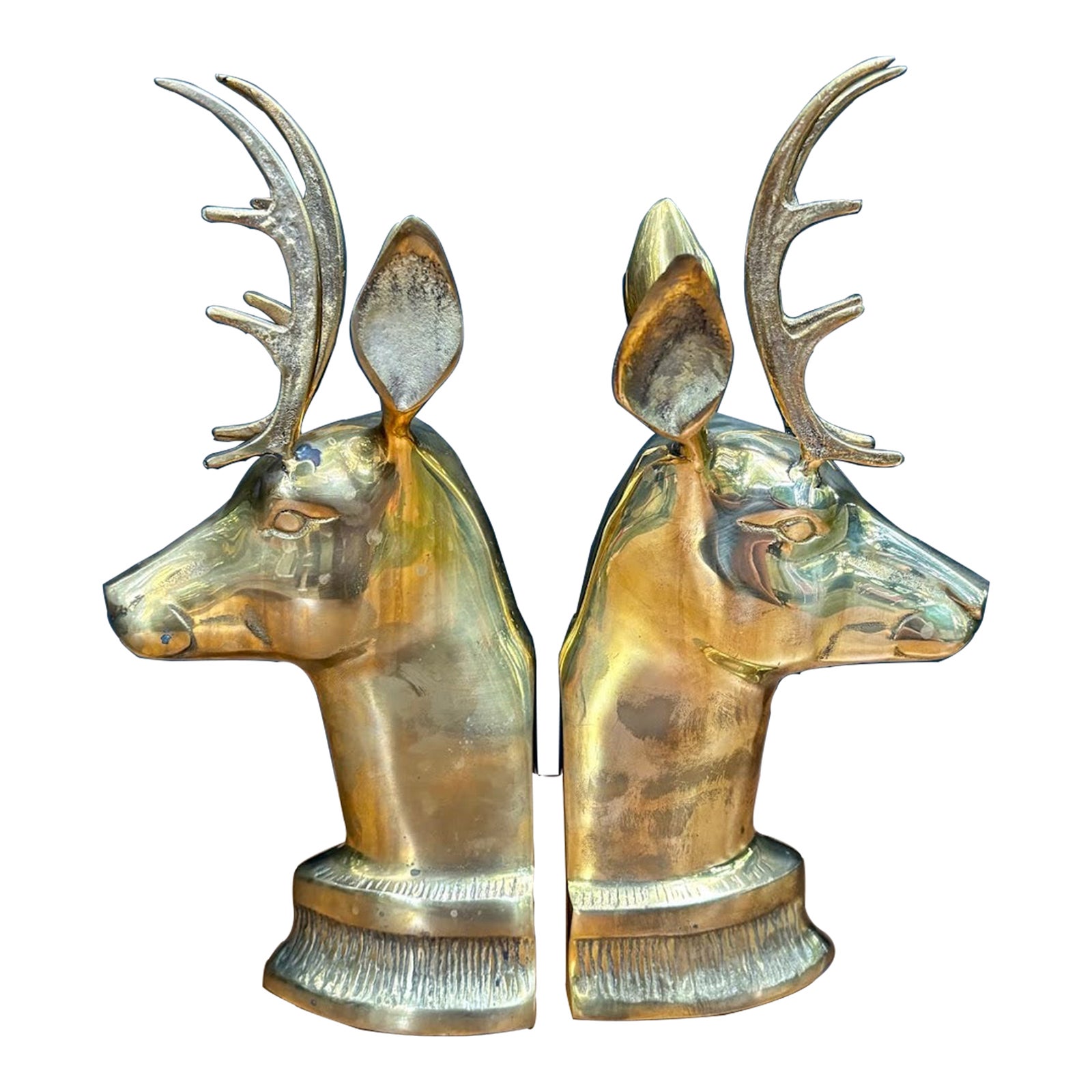 Decorative Crafts Inc Large Brass Deer Bookends | Chairish