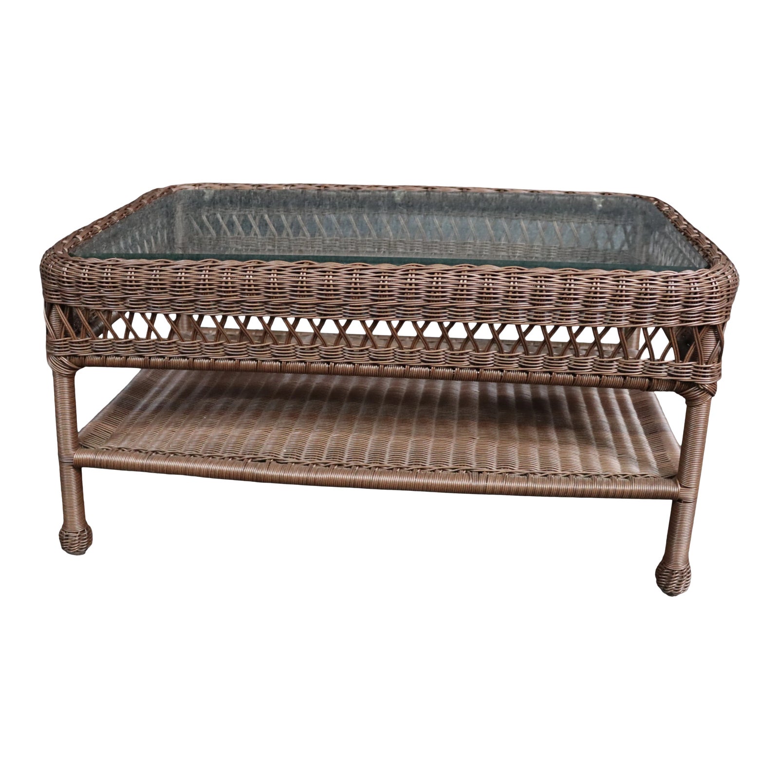 Resin Wicker and Glasstop Coffee Table | Chairish