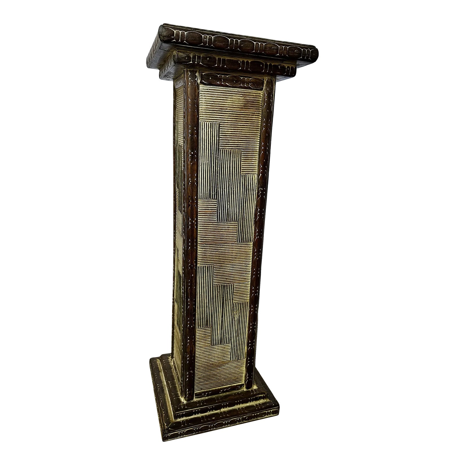 Rattan Tramp Art Style Pedestal | Chairish