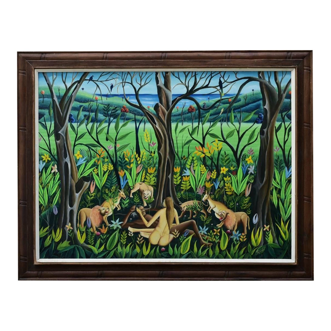 Adam and Eve by Pierre Augustin (1945-2014), Haitian Folk Art Painting ...