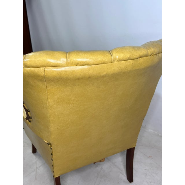 Vintage Yellow Channel Back Wing Chair | Chairish