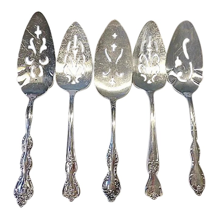 Mid 20th Century Floral Silverplate Pierced Cake Pie Servers Set- 5 ...