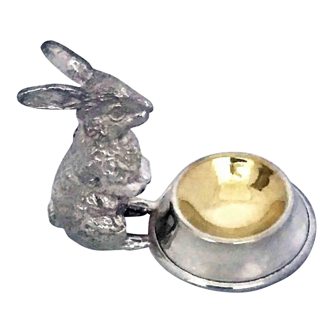 2000's Metal Bunny Rabbit With Dish Gilded Open Salt | Chairish