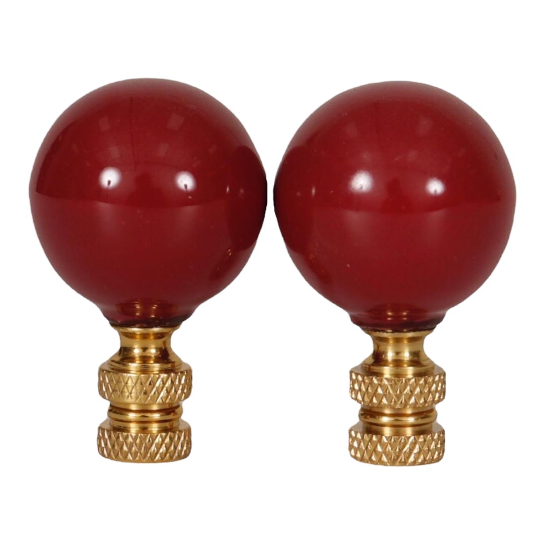 Red Porcelain Ball Lamp Finials - a Pair | Chairish