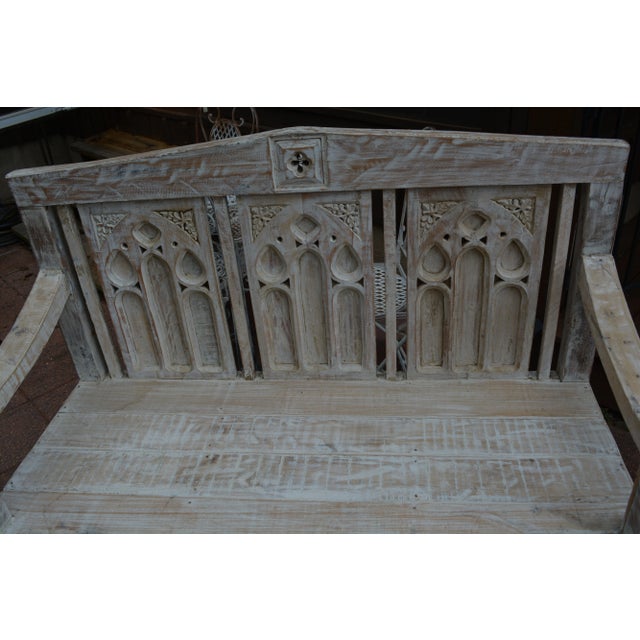 Gothic White Washed Wooden Bench | Chairish