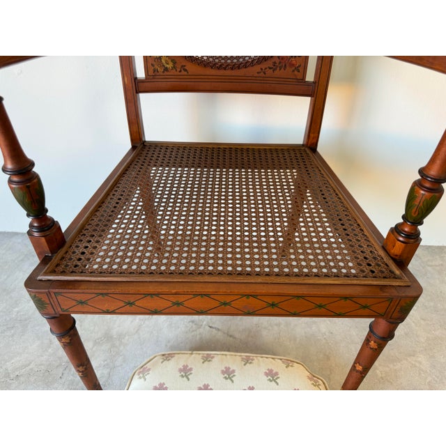 Vintage Adams Style Wood and Cane Paint Arm Accent - Desk Chair | Chairish