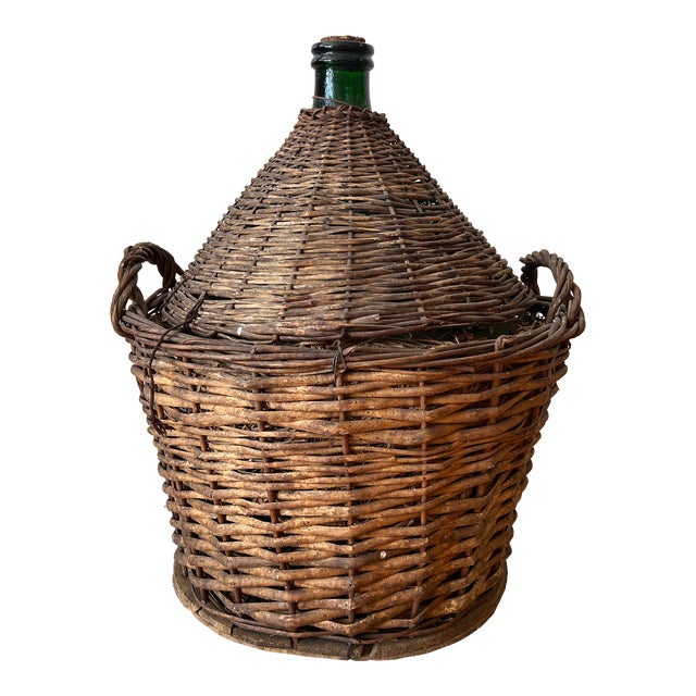 Antique French Demijohn in Wicker Basket | Chairish
