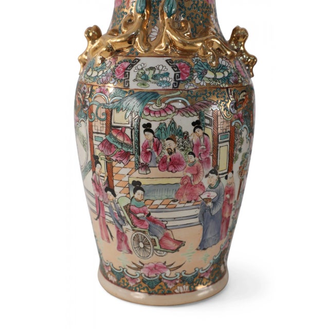 Chinese Guangcai Gilt Floral Porcelain Sleeve Vases - A Pair | Chairish