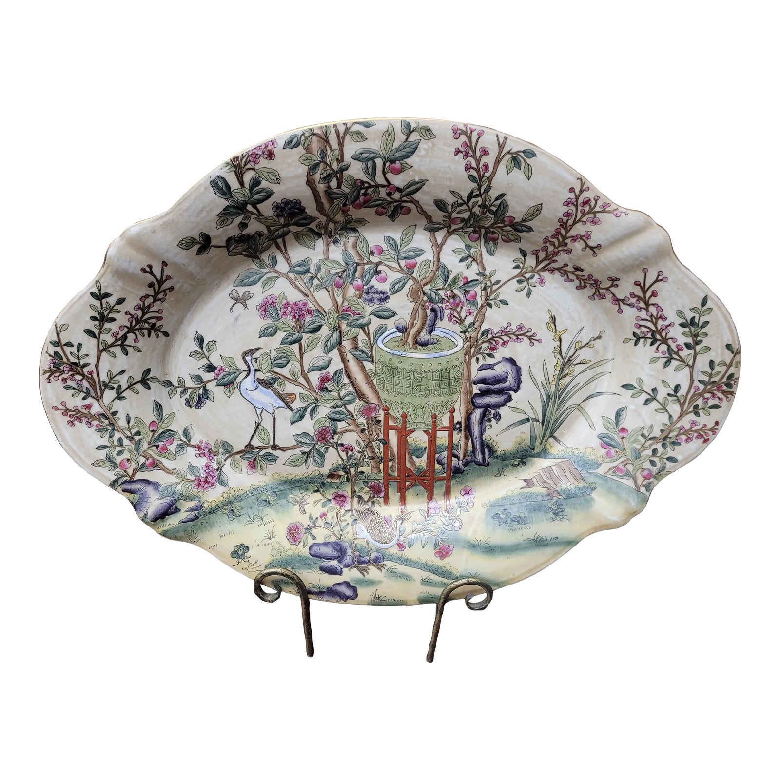 Large Decorative Oblong Fluted Edged Korean Tray | Chairish