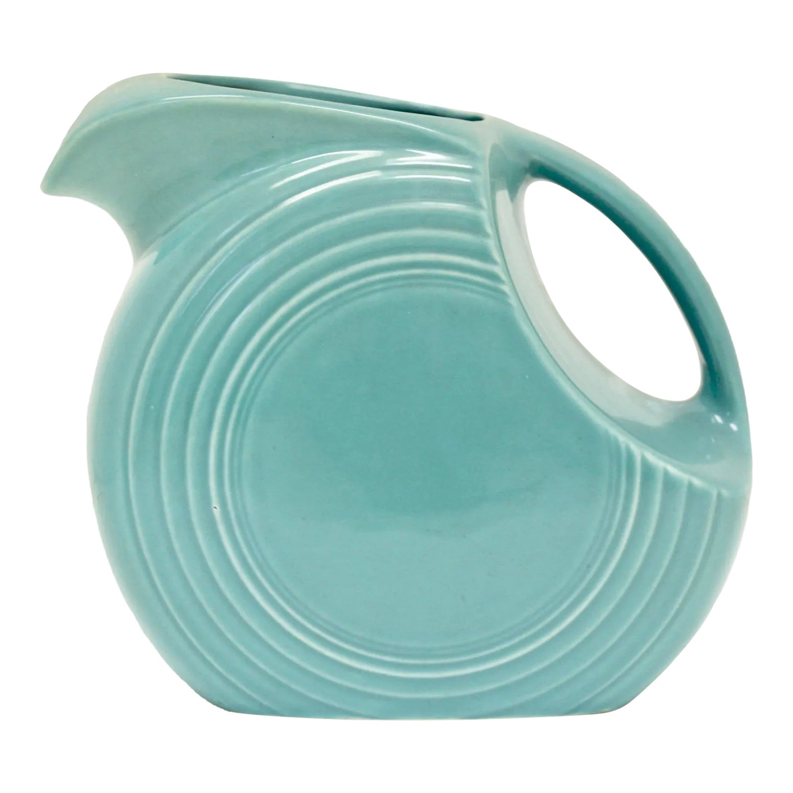 Fiesta Ware Turquoise Large Disc Pitcher | Chairish