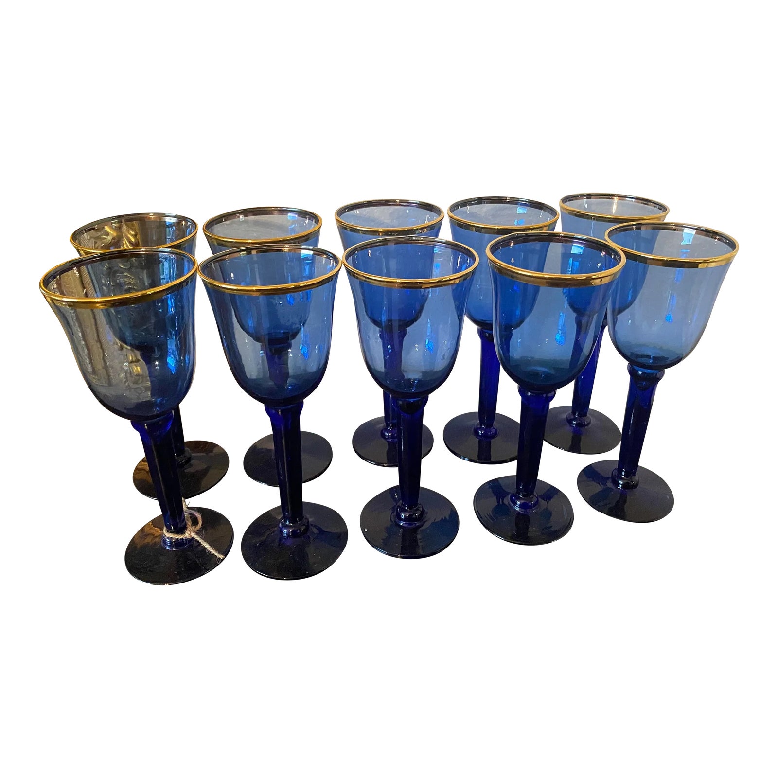 1960s Gilded Blue Wine Goblets- Set of 10 | Chairish