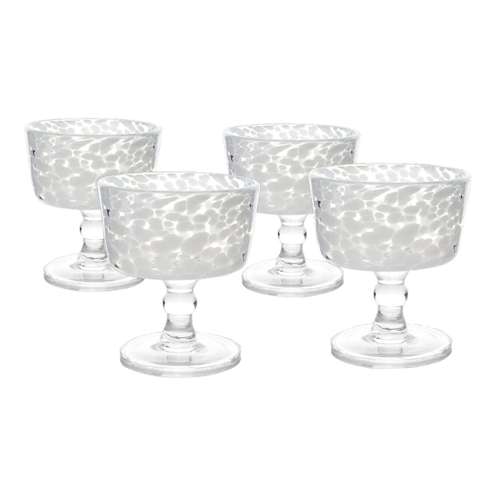 Torcello Spotted Rosa Dessert Coupe, White/Clear, Set of 4 | Chairish