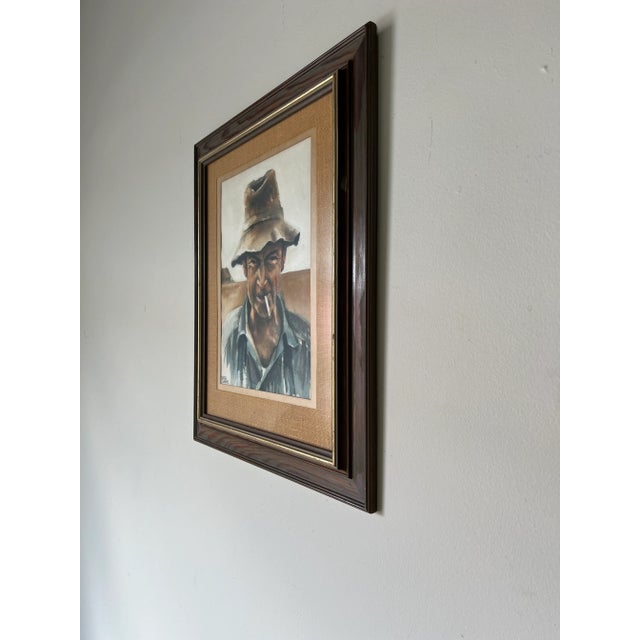70's Gustave Wander Portrait of a Smoking Man Watercolor Painting ...