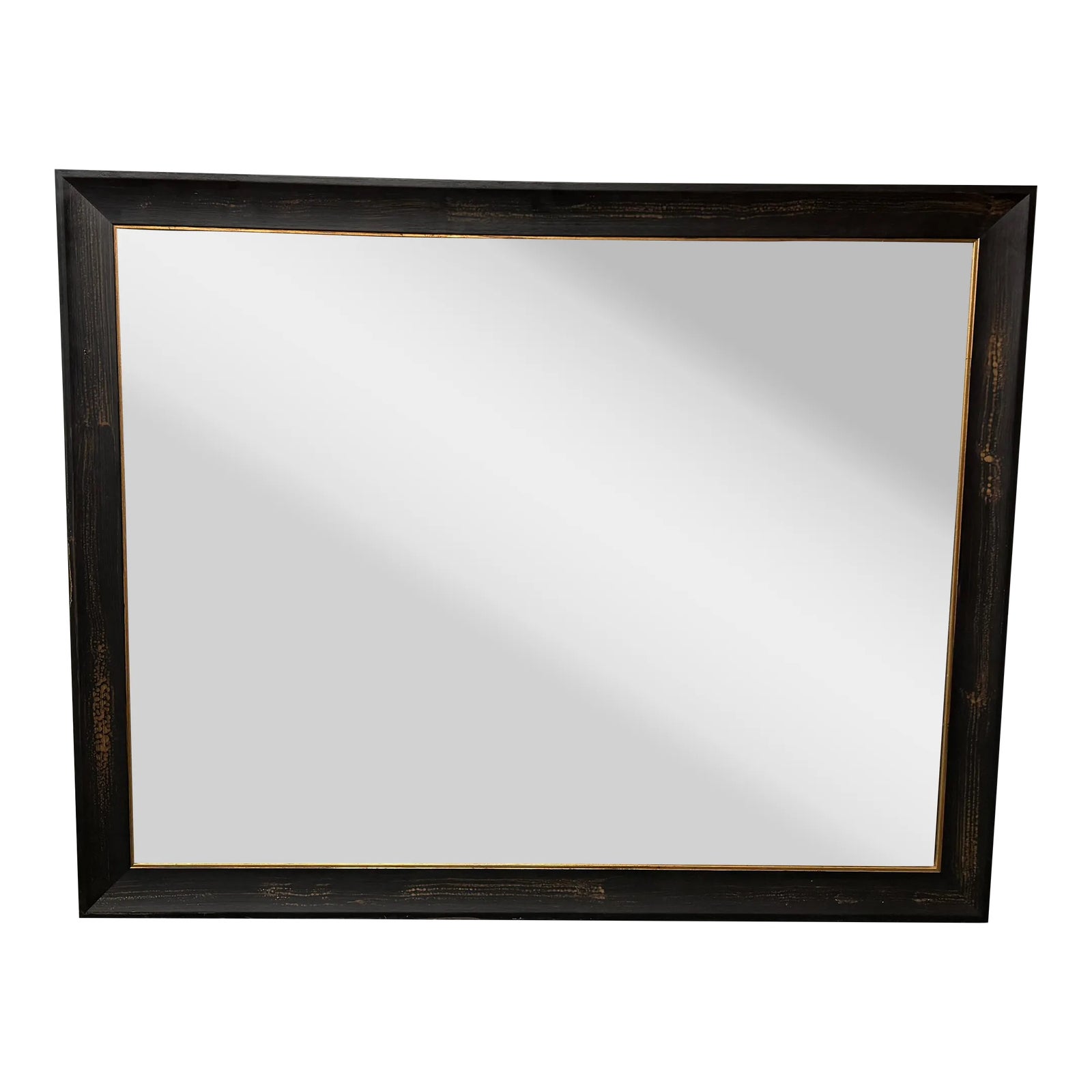 Custom Design Black Distressed Large Wall Mirror | Chairish