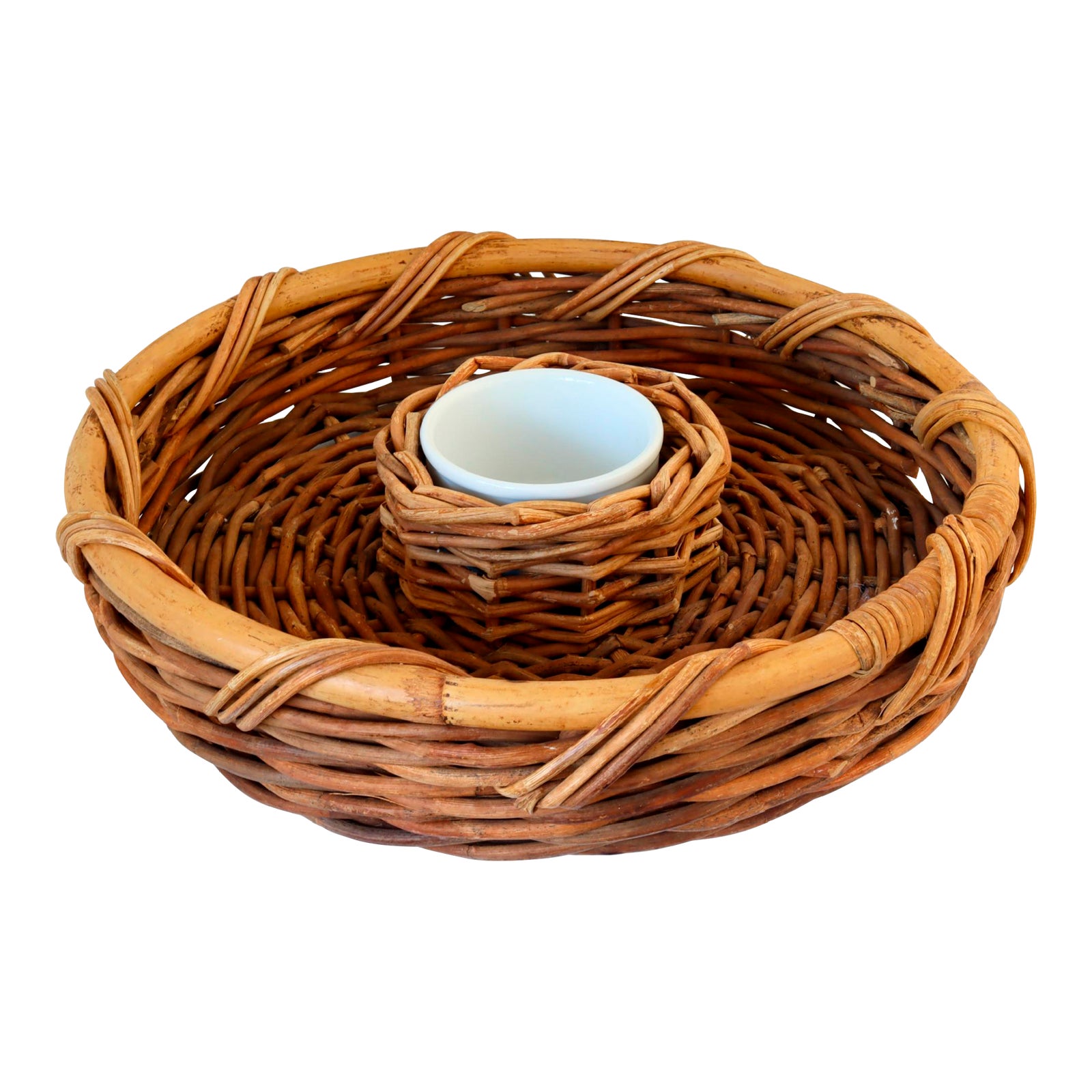 French Wicker Chip and Dip Set, 3 Pieces | Chairish