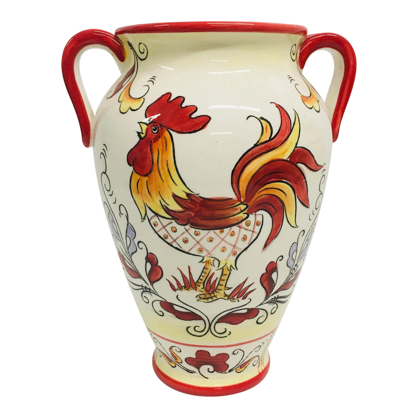 1990s Large Double Handle Ceramic Rooster Urn | Chairish