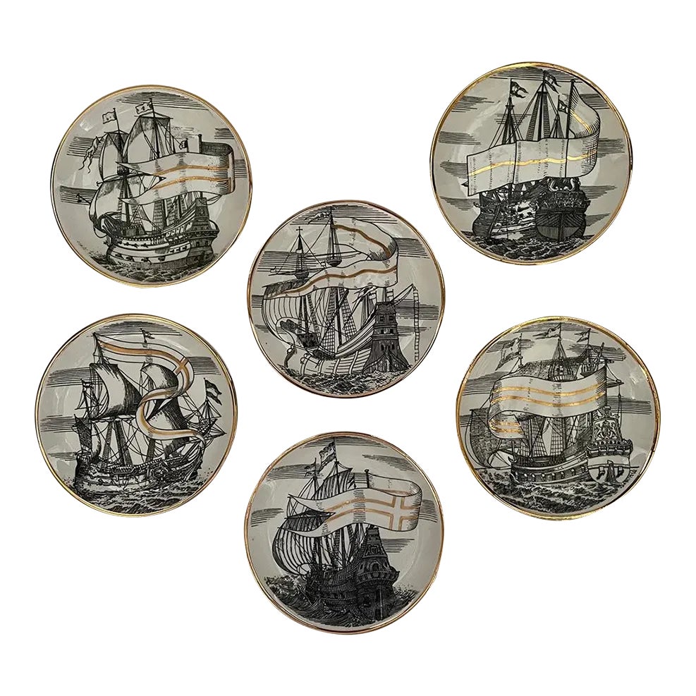 1960s Velieri "Tall Ship" Coasters by Piero Fornasetti - Set of 6 ...