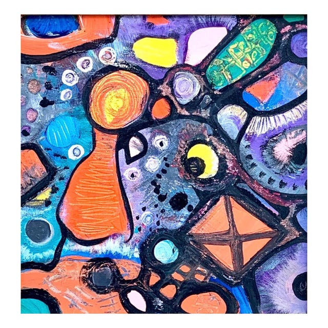 Vintage Pop Art Abstract Oil on Canvas Framed | Chairish