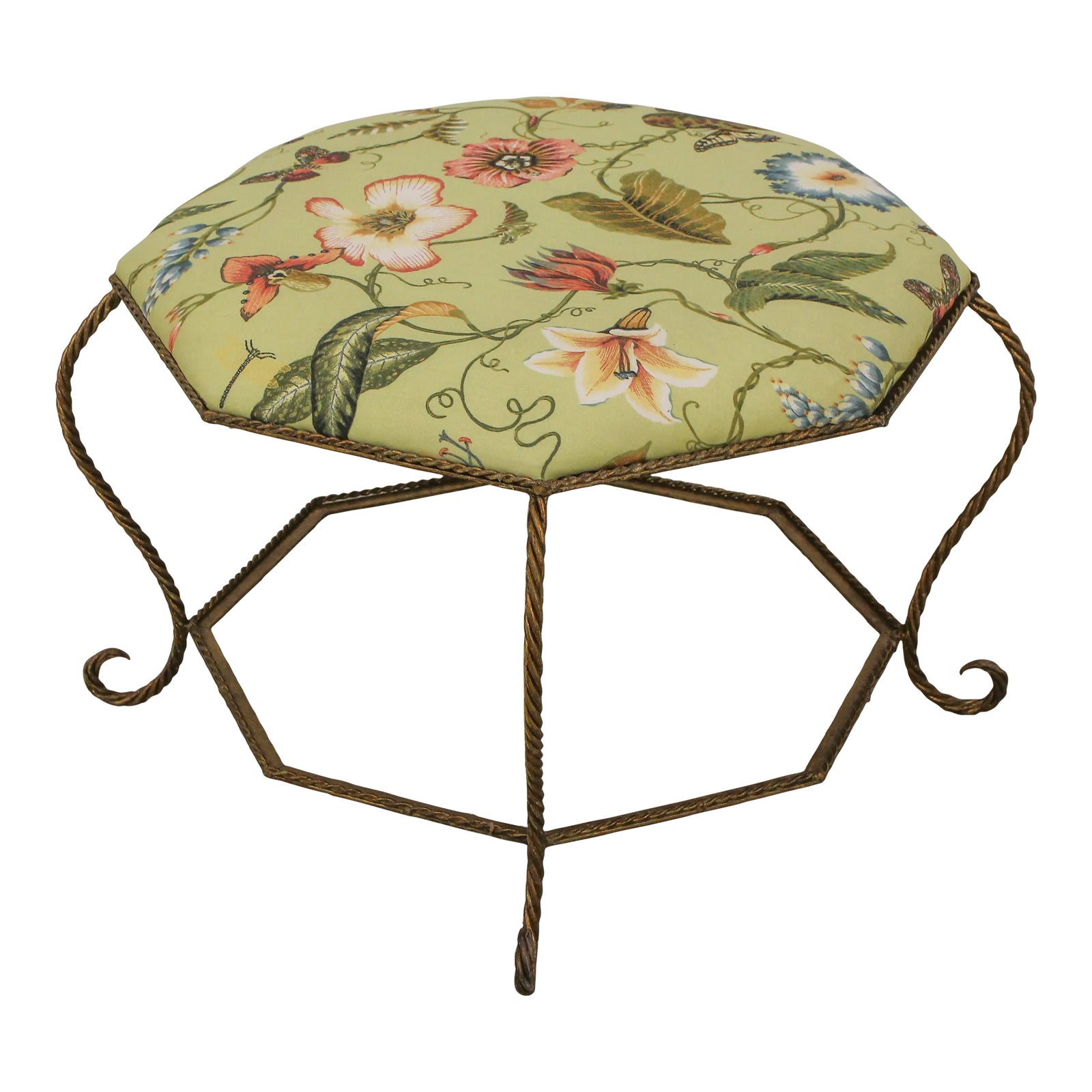 Large Octagonal Gold Gilt Iron Base Ottoman or Table | Chairish