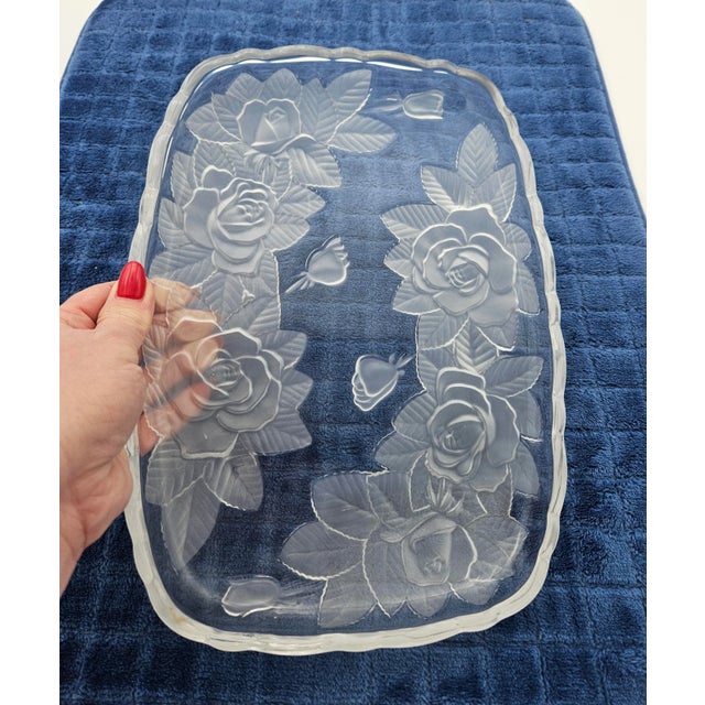 1960s Glass Tray With Frosted Roses | Chairish